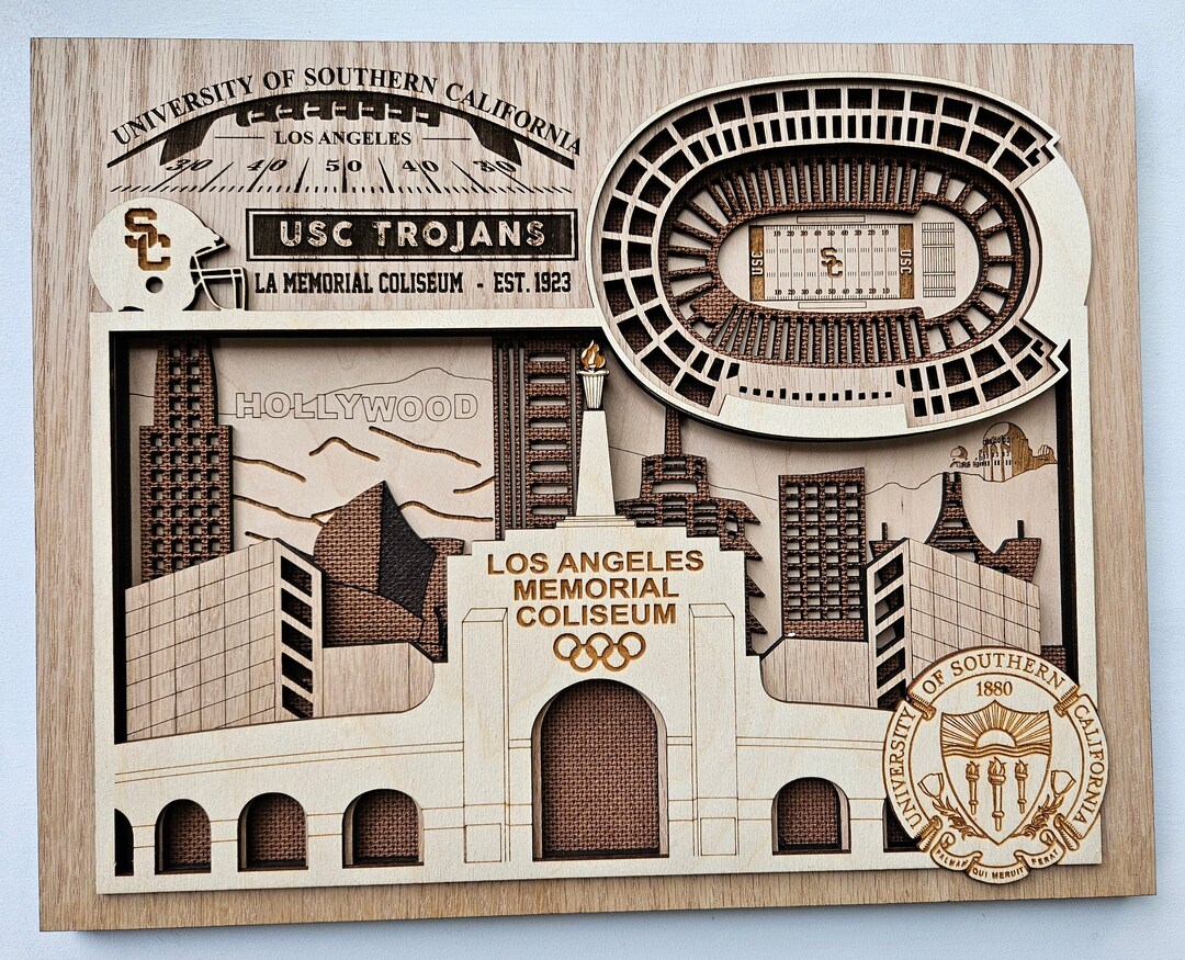 LA Memorial Coliseum Home of USC Trojans Football Layered Wooden ...