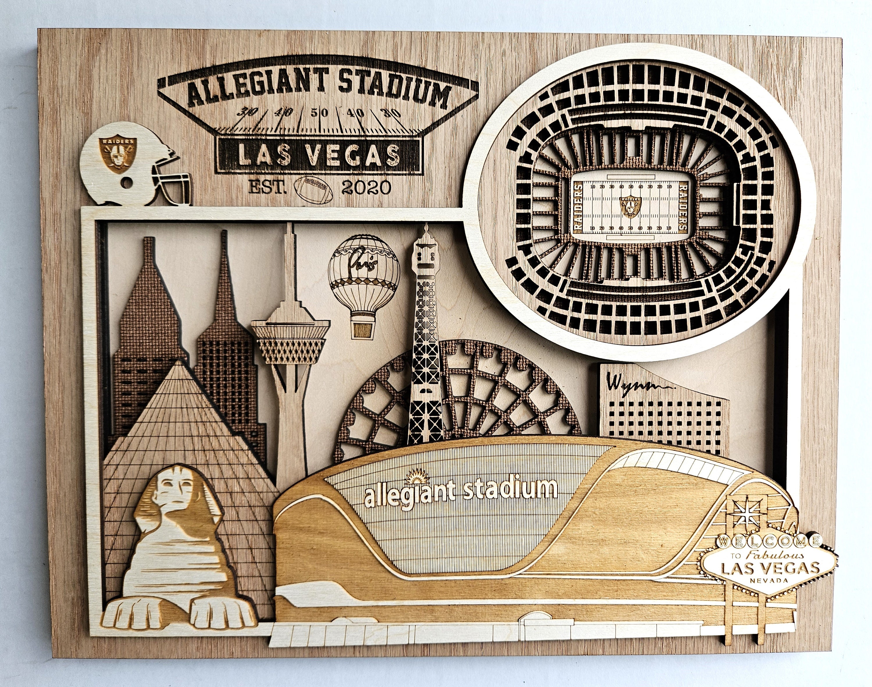 Allegiant Stadium Home of Las Vegas Raiders Football Layered Wooden ...