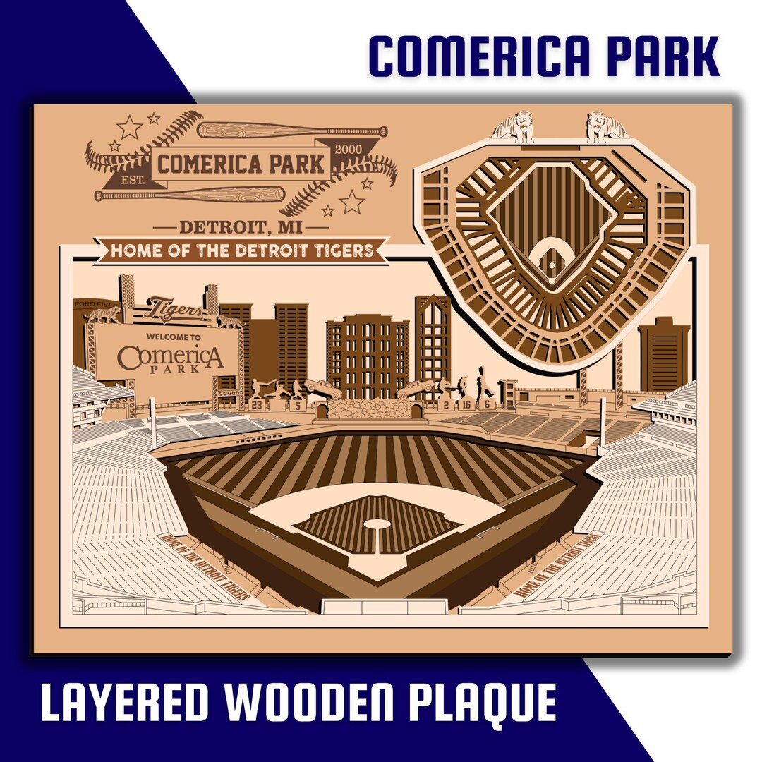 Comerica Park - Home of the Detroit Tigers - Layered Wooden Stadium ...