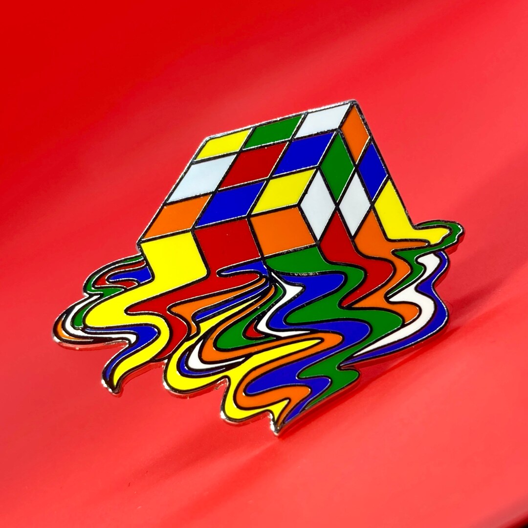 Melting Rubix Cube Pin | Hard Enamel Pin | Lapel Pin | Badge | Surreal ...