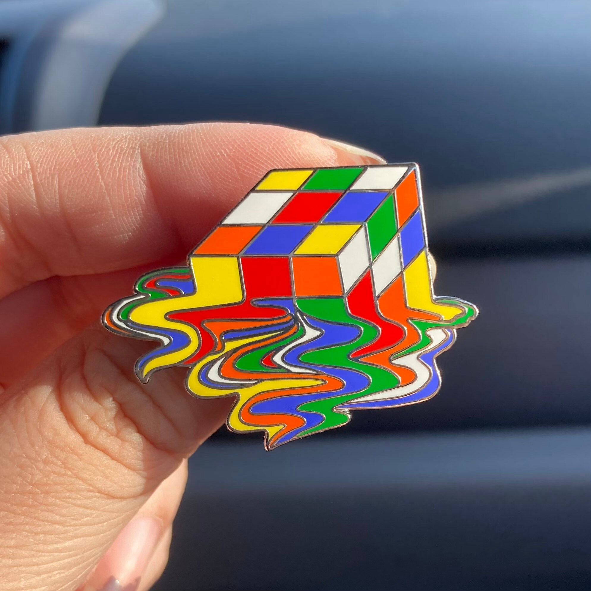 Melting Rubix Cube Pin | Hard Enamel Pin | Lapel Pin | Badge | Surreal ...