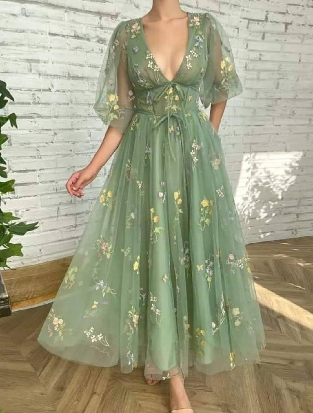 Wildflowers Embroidery Formal Dress, Meadow Flowers Embroidery Formal ...