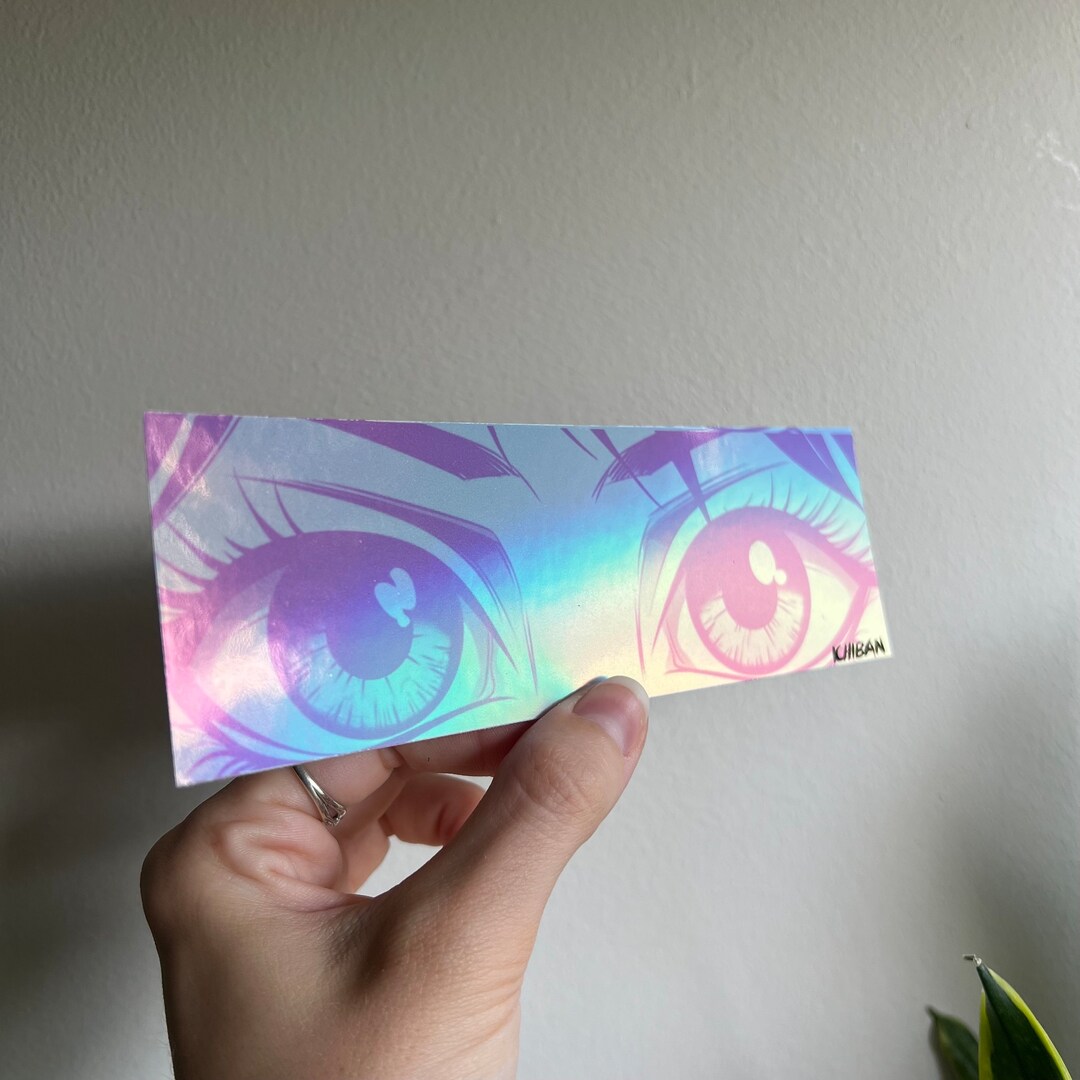 Pink Girls Manga / Anime Eyes Slap Sticker Holographic / Iridescent ...