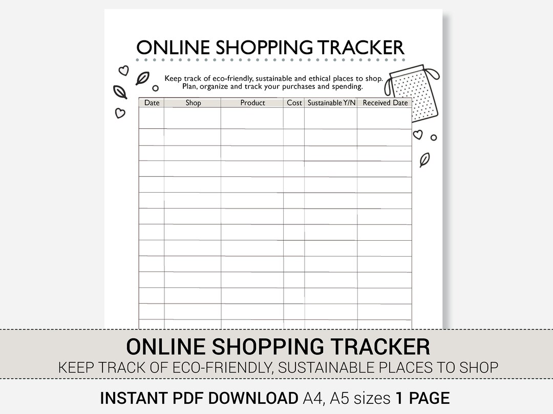Online Shopping Expense Tracker Printable, Spending Tracker, Budget Log ...