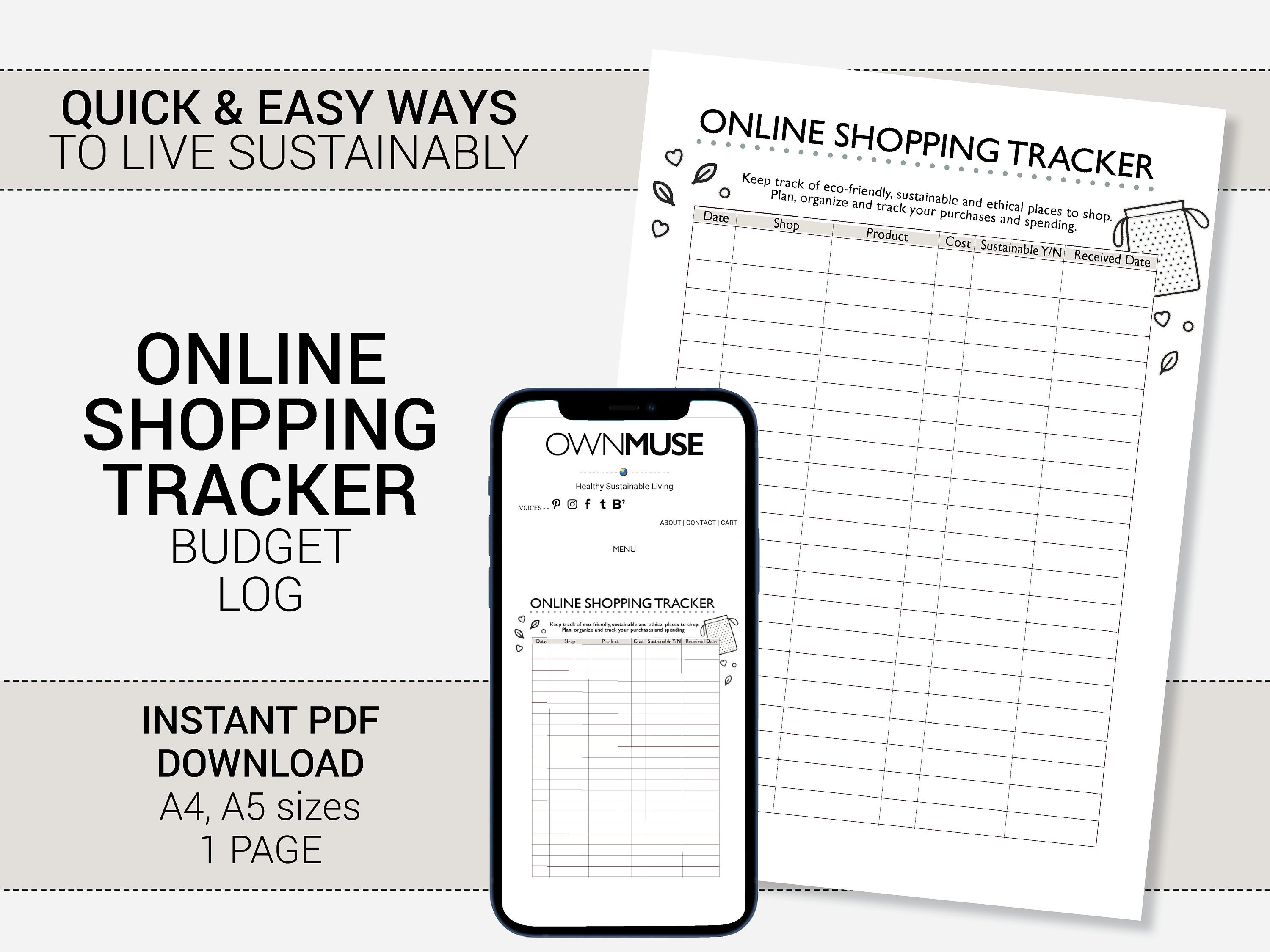 Online Shopping Expense Tracker Printable, Spending Tracker, Budget Log ...