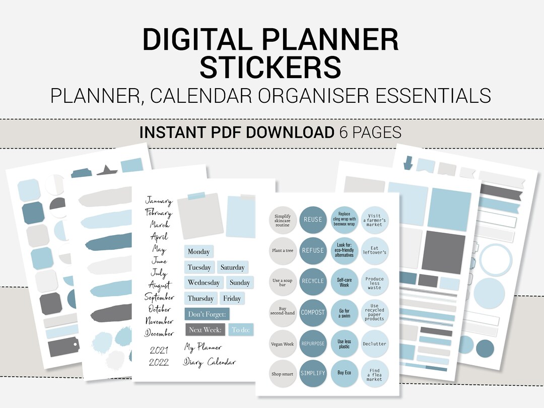 Digital Planner Sticker Set Blue - Page Maker, Goodnotes, Procreate ...