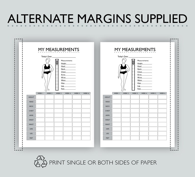 My Measurements - Body Chart - Weight Tracker - Fitness Checklist ...