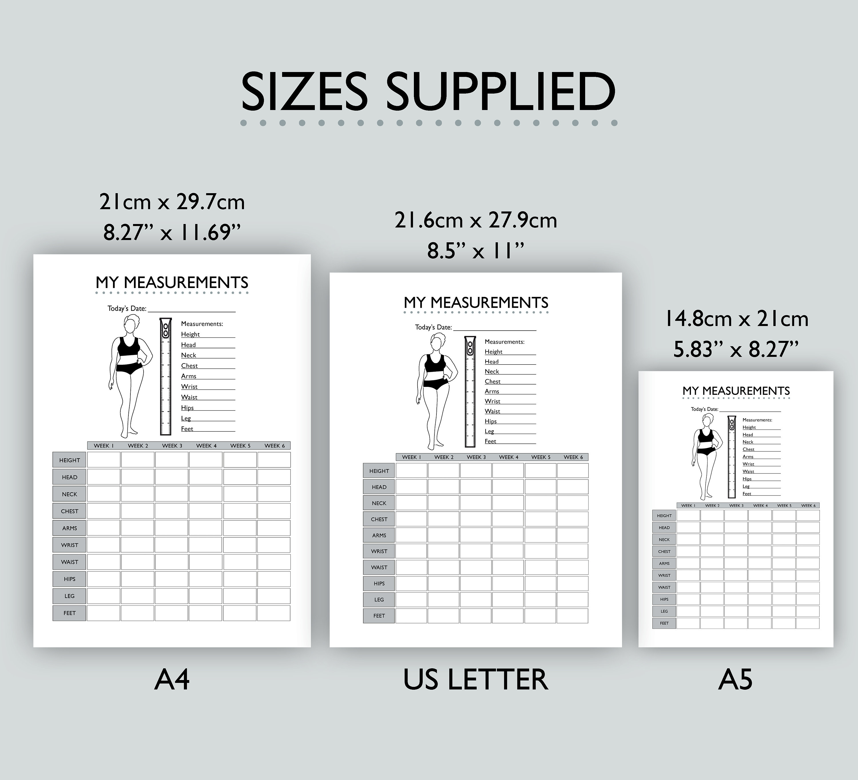 My Measurements - Body Chart - Weight Tracker - Fitness Checklist ...