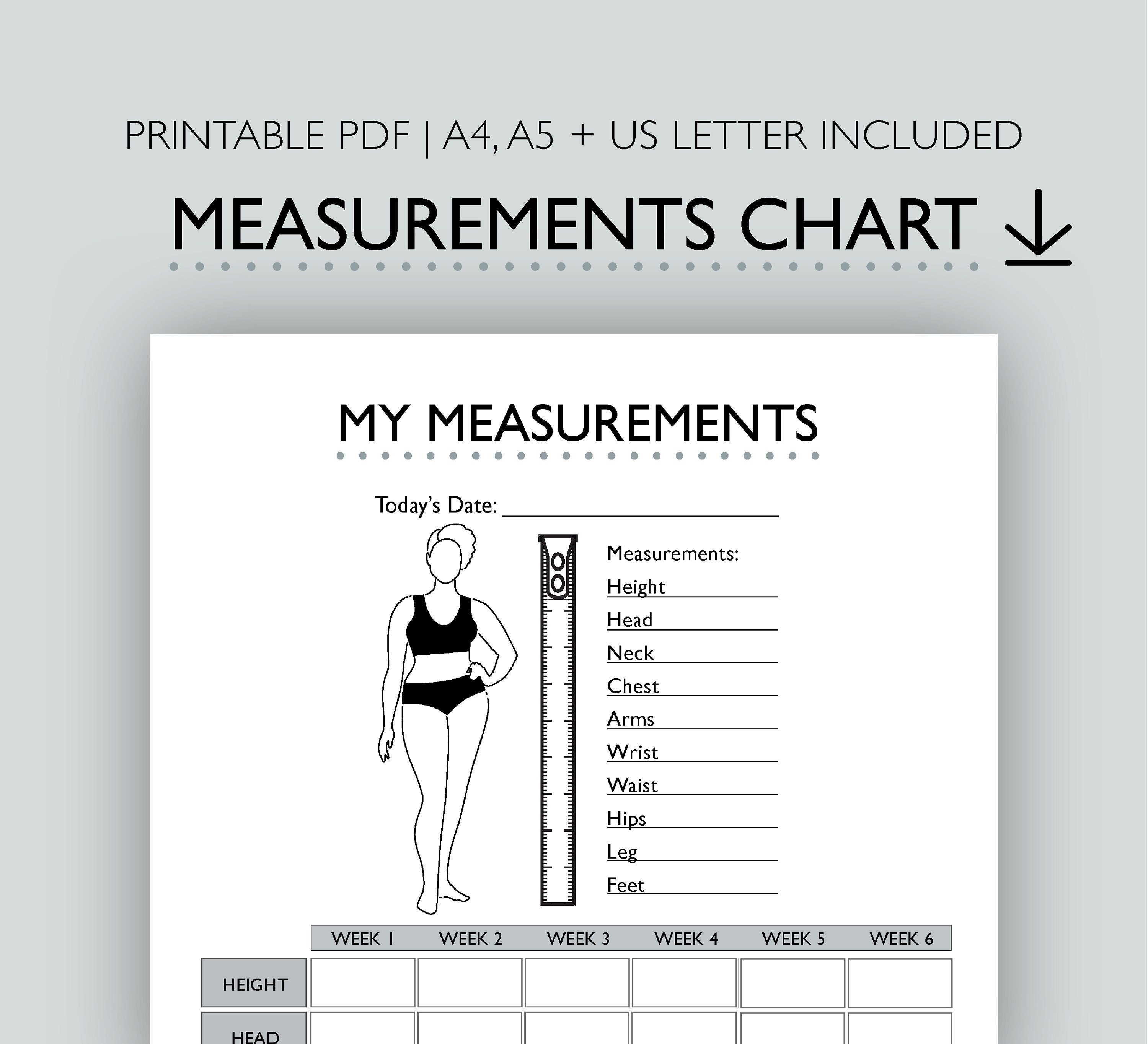 My Measurements - Body Chart - Weight Tracker - Fitness Checklist ...