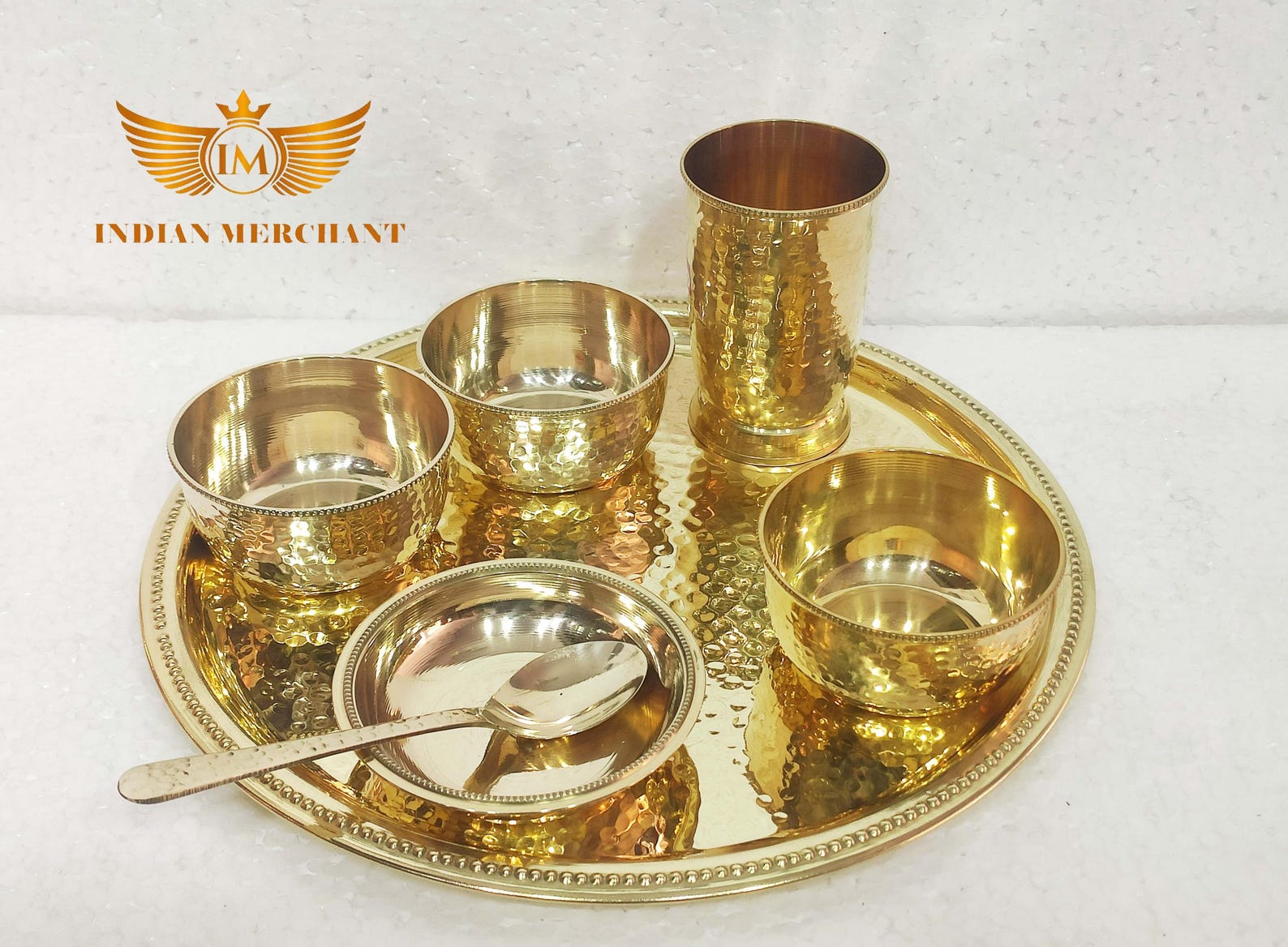 Indian Brass Hand Hammered Dinner Set, Elegant Thali Serving Set for ...