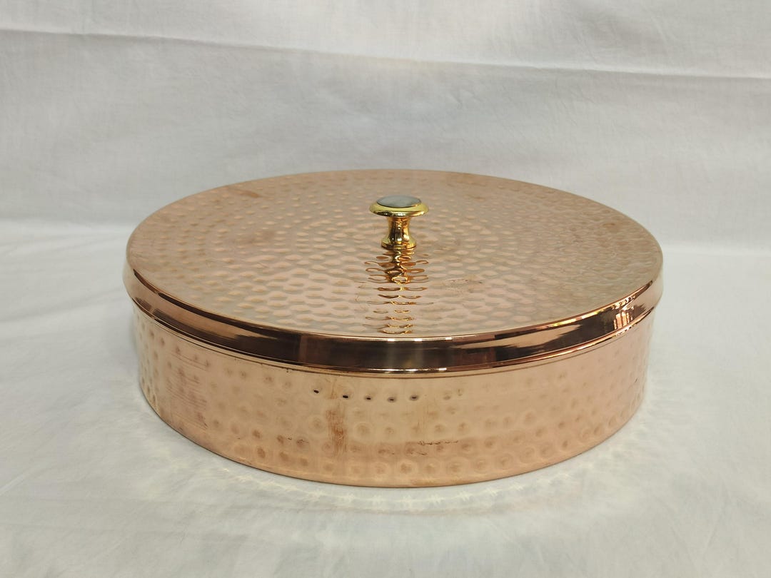 Handmade Pure Copper Spice Box Masala Dabba Hammered Design Storing ...