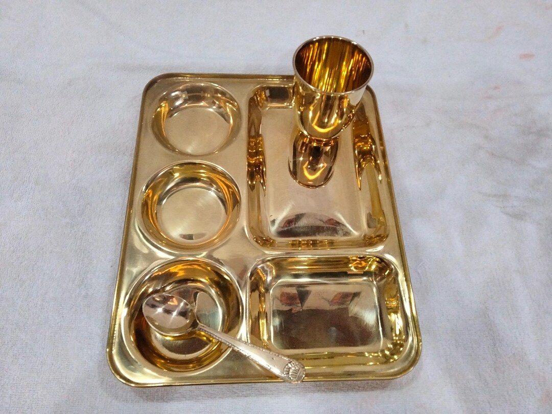Handmade Brass Bhojan Thali Set: 5-in-1 Indian Dinner Plate - Etsy