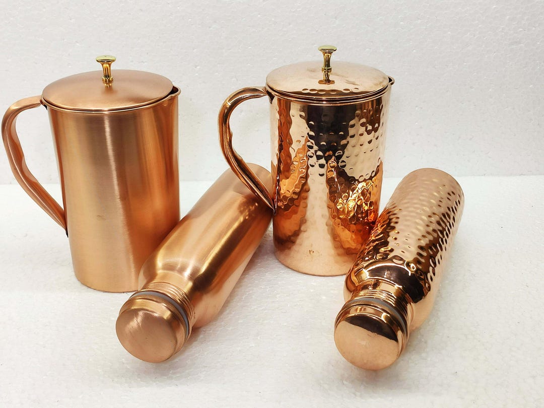 Indian Copper Water Bottle Jug Combo Set, Elegant Drinkware for Hydration, Perfect Gift for ...