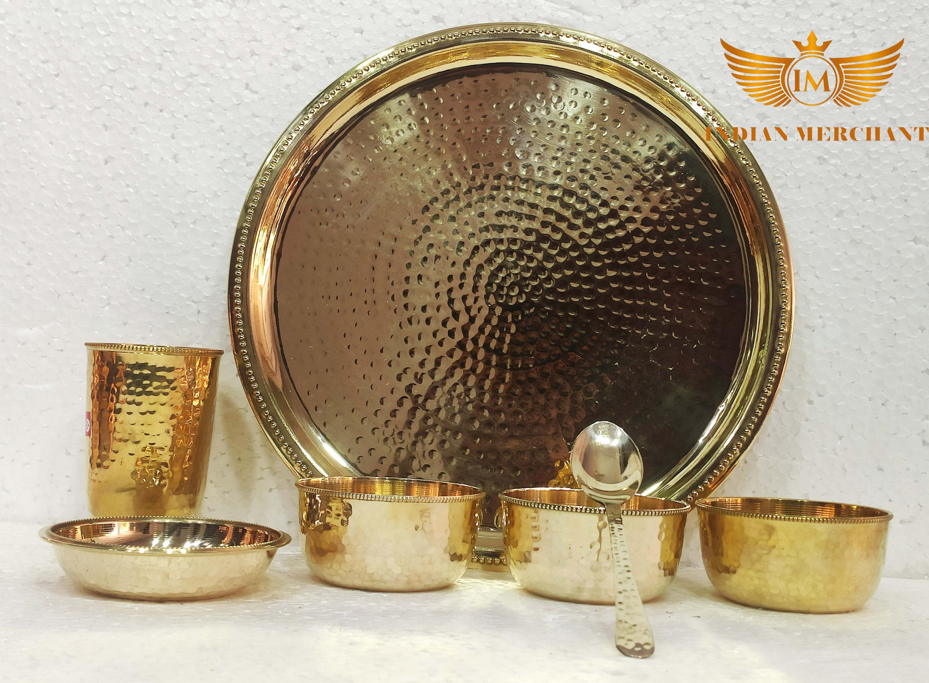Indian Brass Hand Hammered Dinner Set, Elegant Thali Serving Set for ...