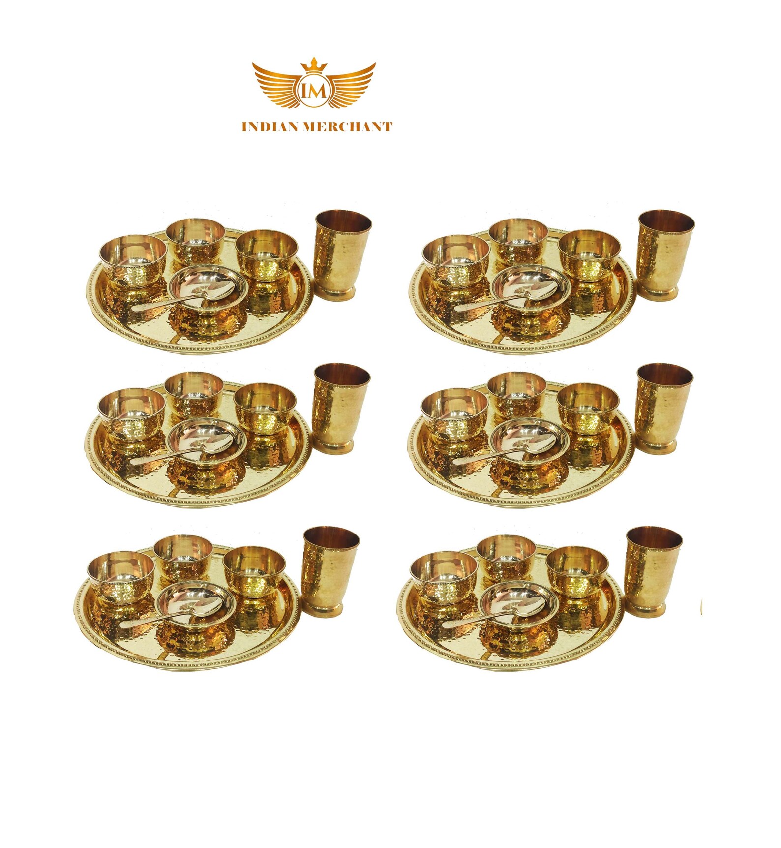 Indian Brass Hand Hammered Dinner Set, Elegant Thali Serving Set for ...
