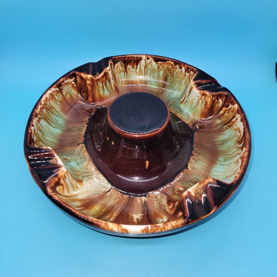 Vintage Large Drip Glaze Cigar Ashtray / Trinket Dish Brown, Beige, and ...
