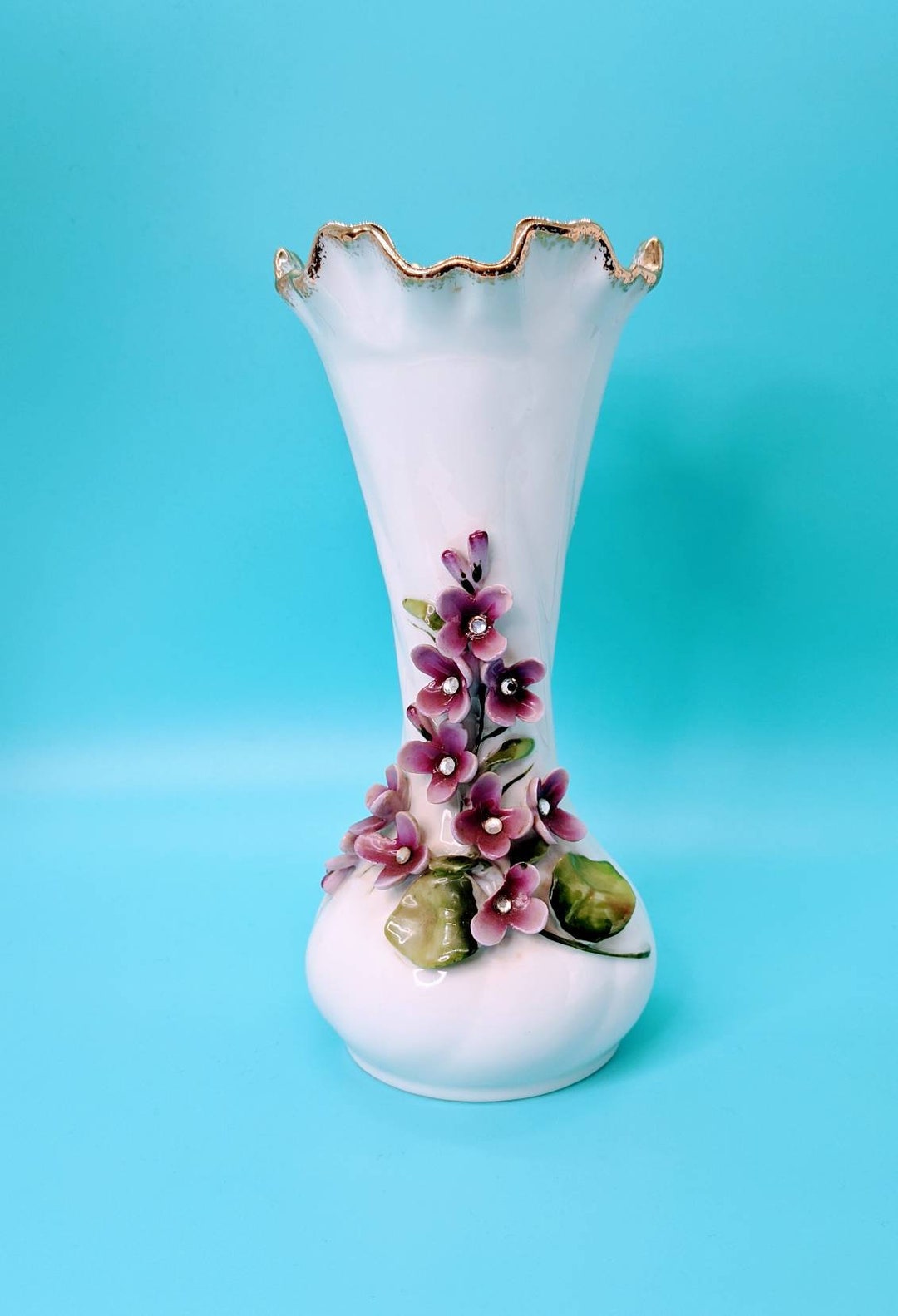 Vintage Lefton China Vase With Lilacs and Rhinestones #137 - Etsy