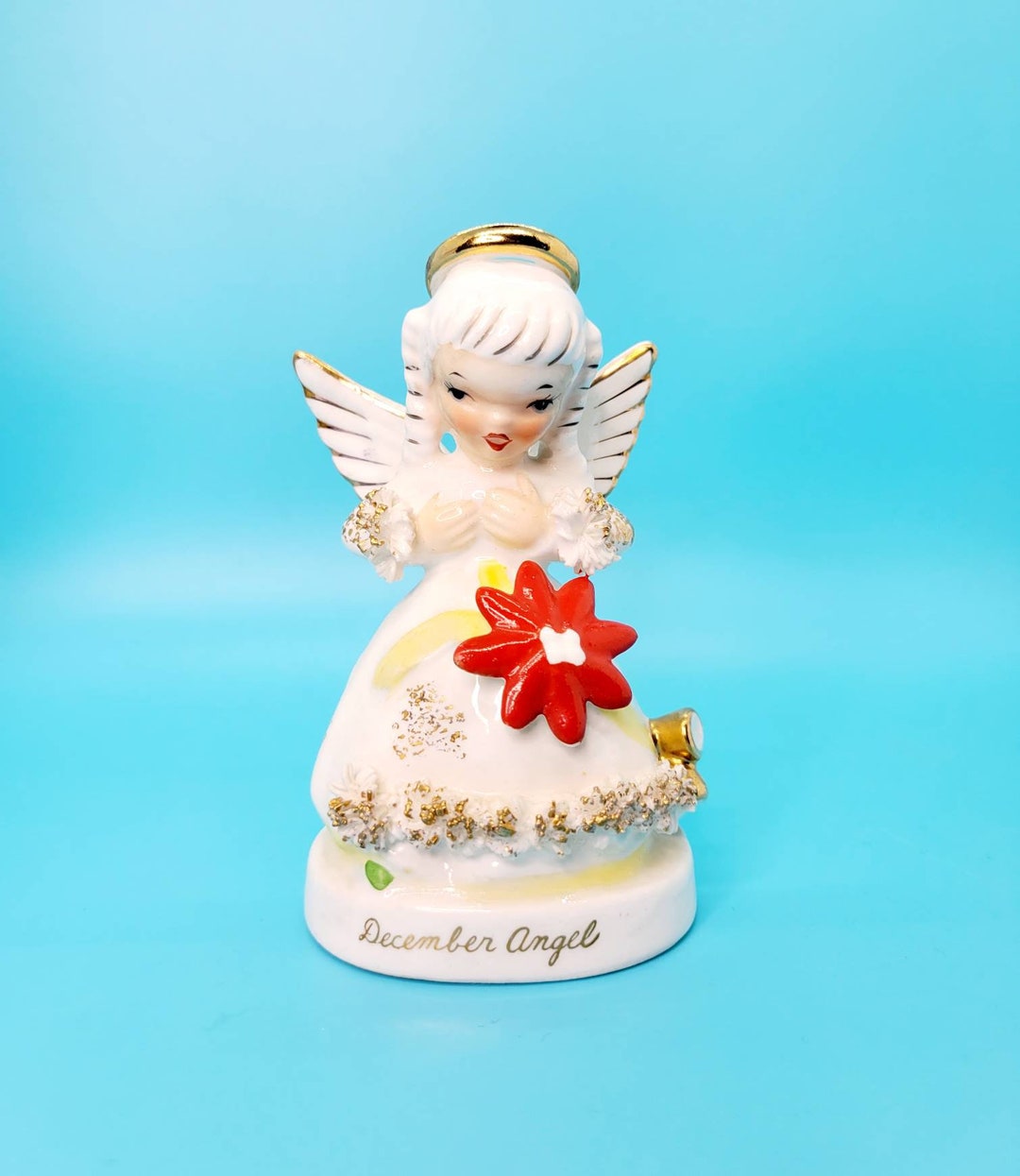 Vintage Napco December Birthday Angel Figurine With Poinsettia ...