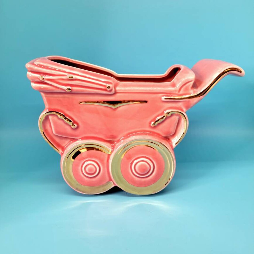 Vintage Pink Pottery Baby Buggy Planter 1950s - Etsy