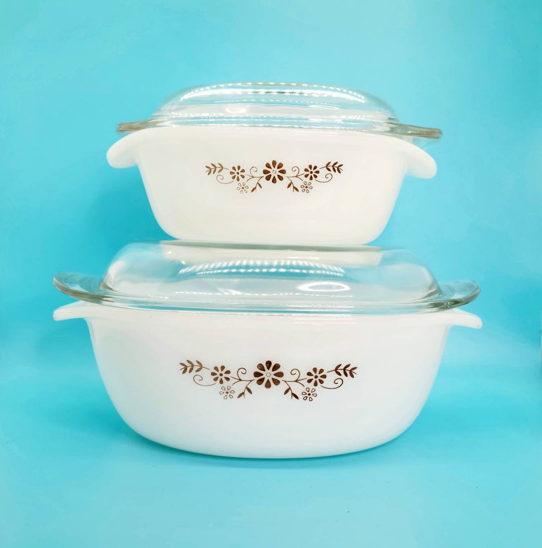 Vintage Dynaware Pyr-o-rey Terocrisa Milkglass brown Daisy Casserole ...