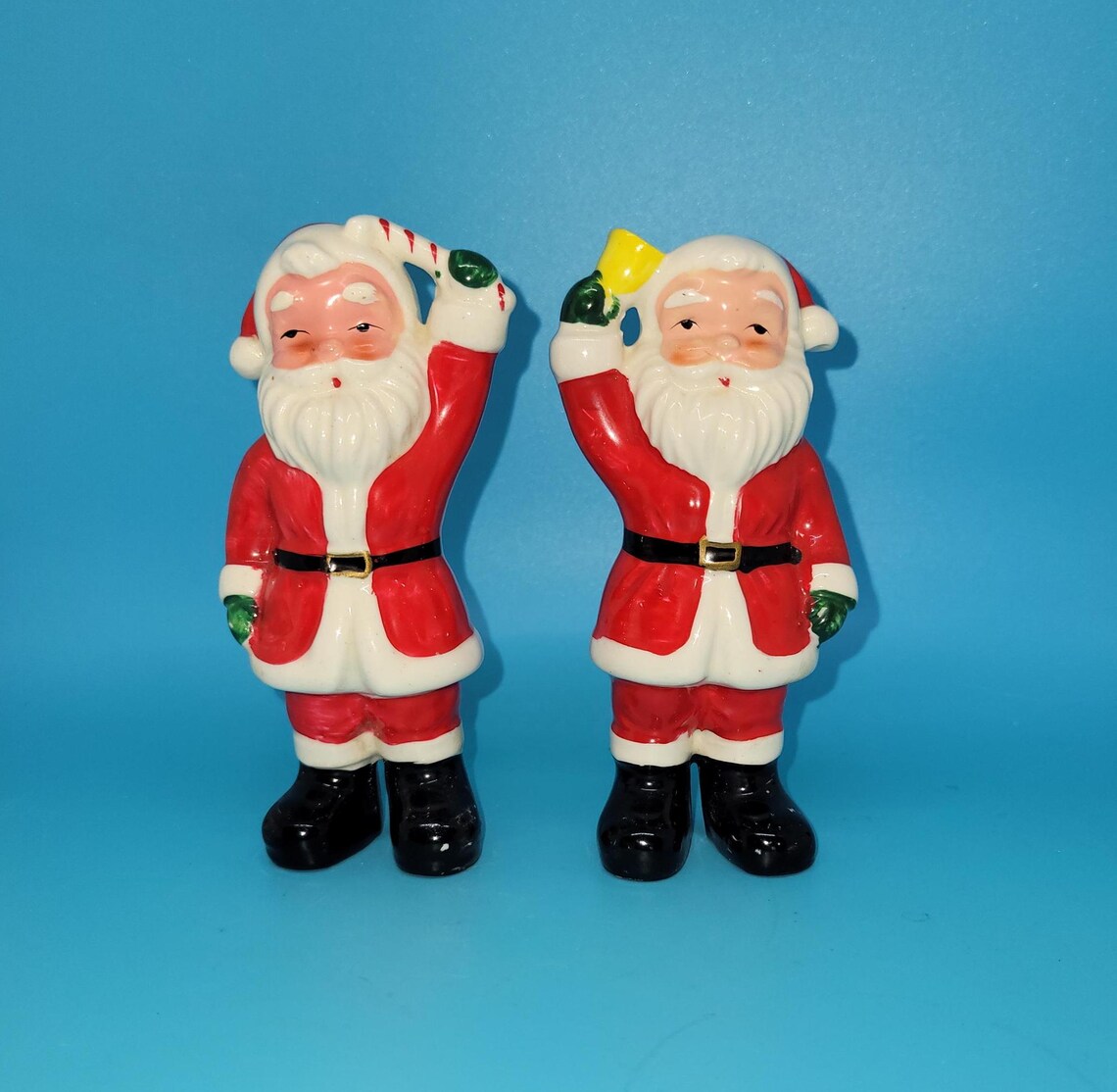 Vintage Santa Salt and Pepper Shakers Waving Candy Cane and Bell 1950s ...