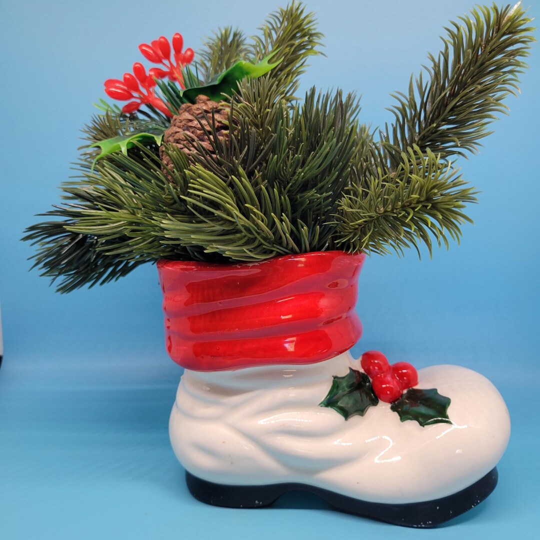 Vintage Ceramic Santa Boot Vase: Christmas Holiday Decor, Made in Japan ...
