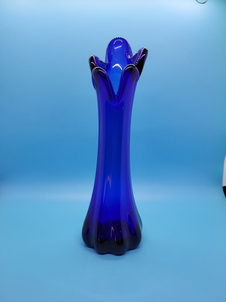 Vintage Cobalt Blue Swung Stretch Art Glass Vase 5 Finger Ribbed - Etsy