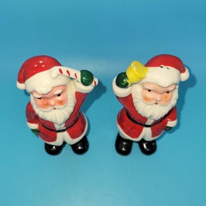 Vintage Santa Salt and Pepper Shakers Waving Candy Cane and Bell 1950s ...