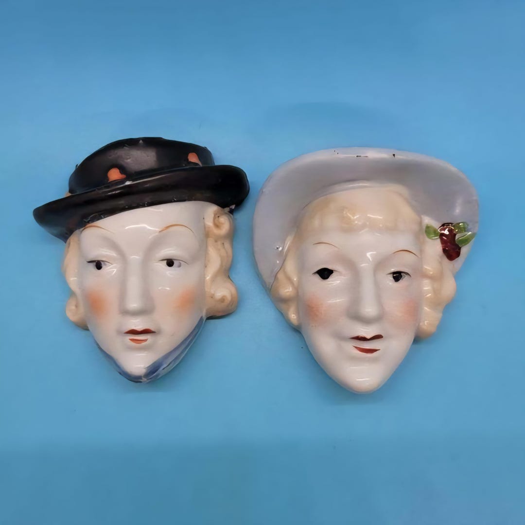 Vintage Antique Lady Face Head Vase Wall Pocket Hanging Mini Art Deco ...