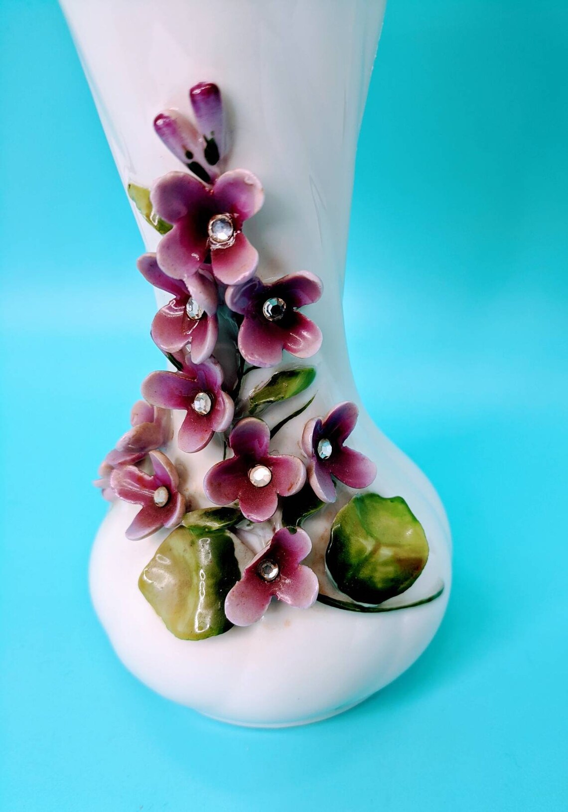 Vintage Lefton China Vase with Lilacs and rhinestones 137 | Etsy