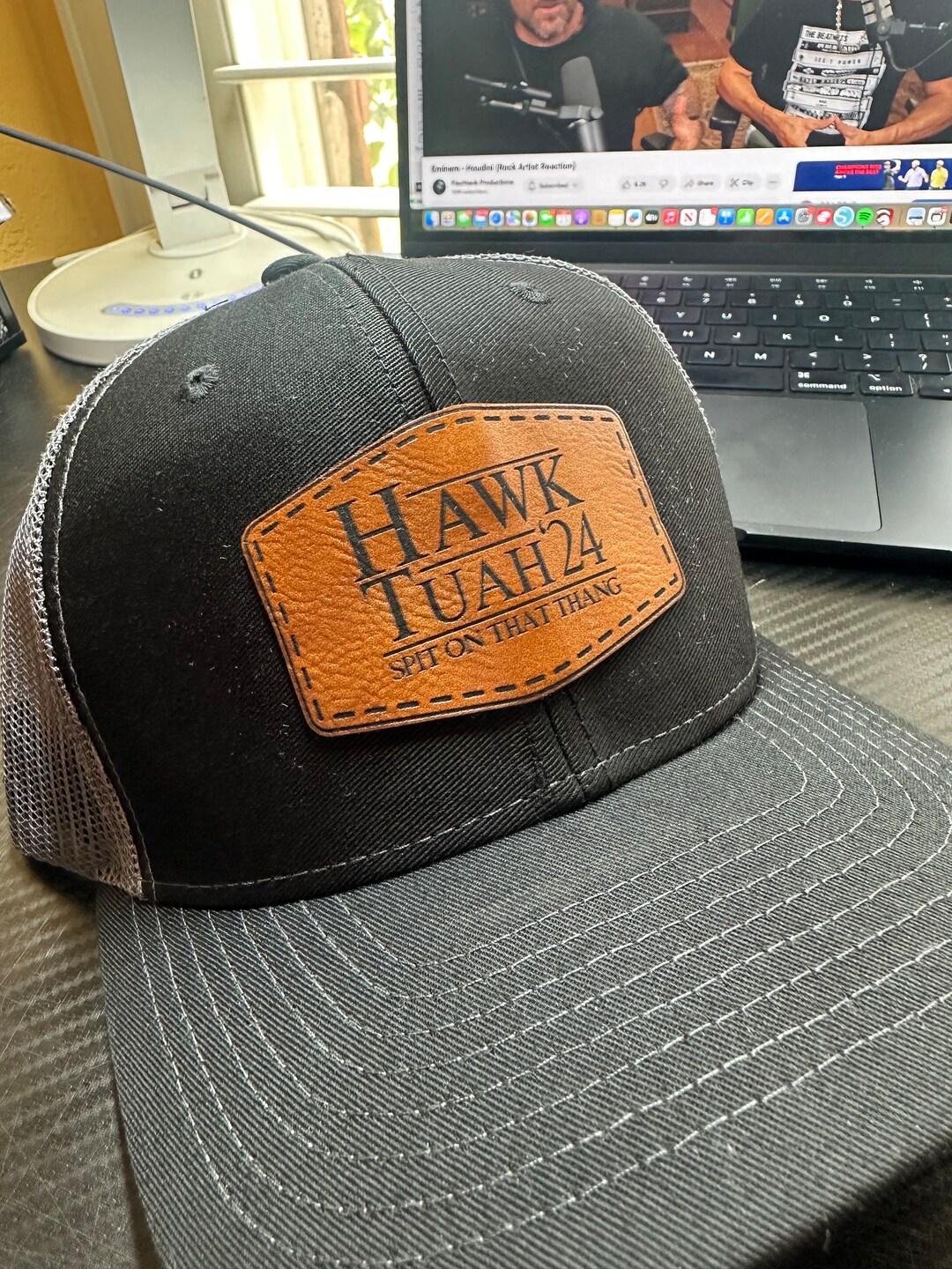 Hawk Tuah Spit on That Thang Leather Patch Hat - Etsy Australia