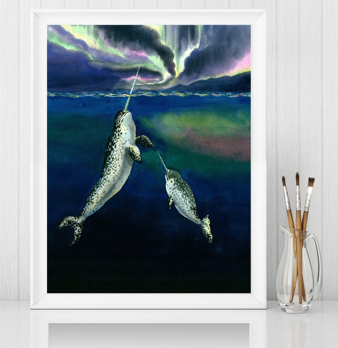 Watercolor Narwhal Whale Painting Narwhal Art Print Beach Decor Arctic ...
