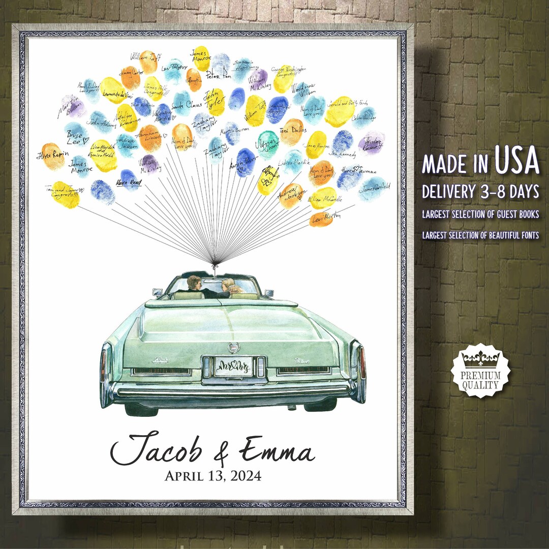 Wedding GUEST BOOK Alternative Vintage Car Thumbprint Fingerprint ...