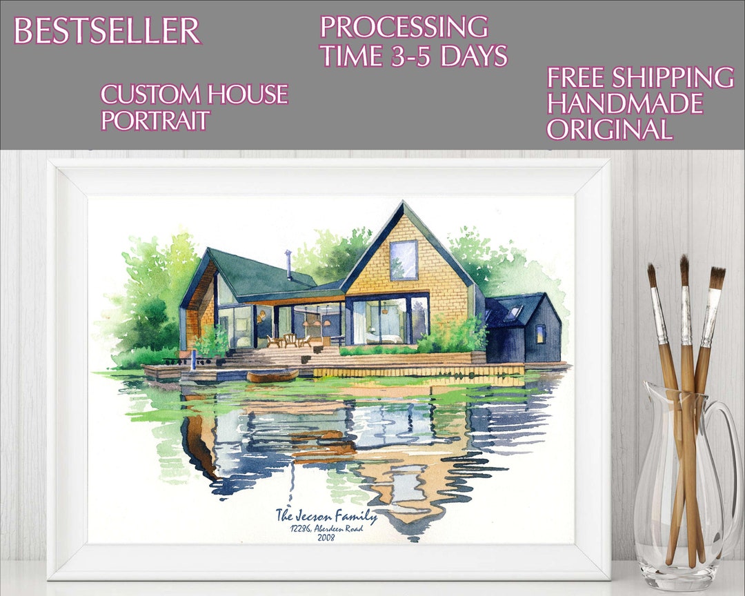 Custom Home Portrait WATERCOLOR House Painting Personalized House ...