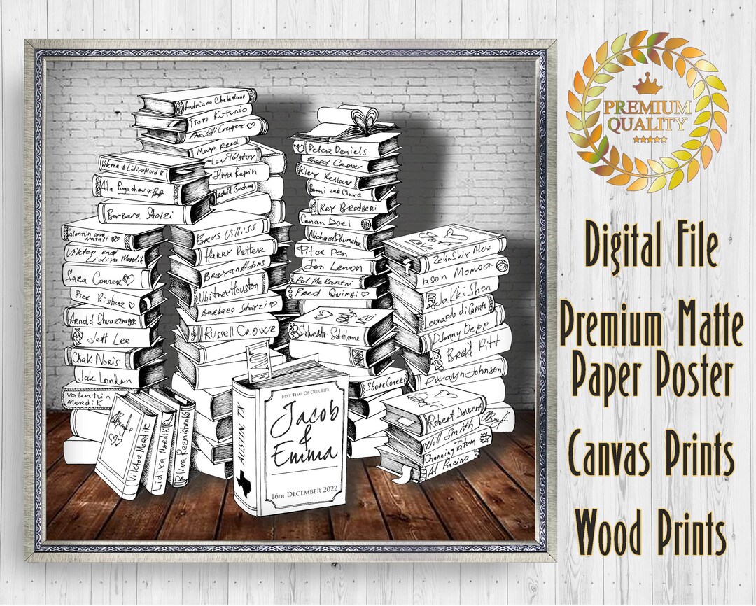 Bookish Guest Book Wedding Graduation Custom Guest Book Art Guest Book ...