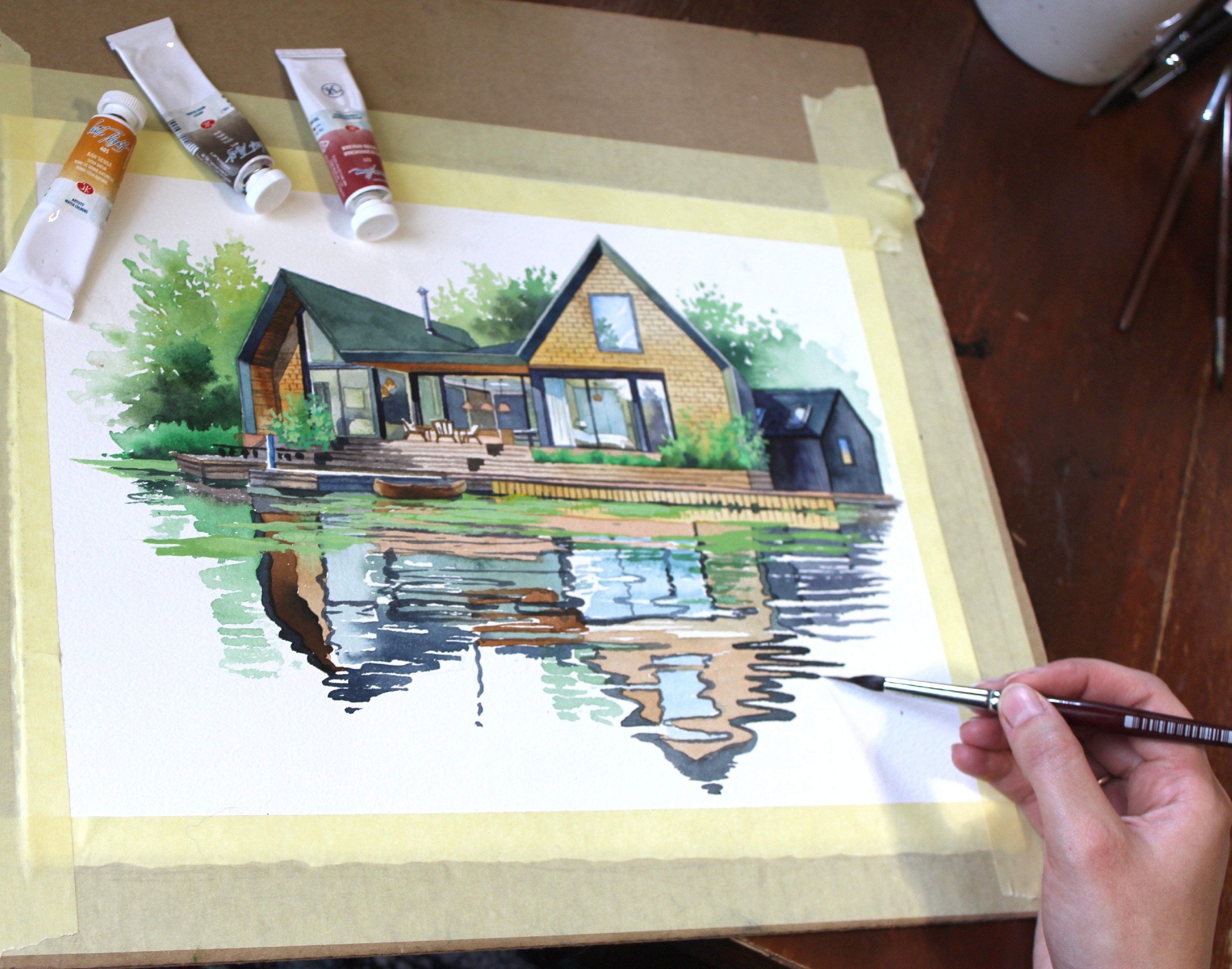 Custom Home Portrait WATERCOLOR Custom House Painting Personalized ...