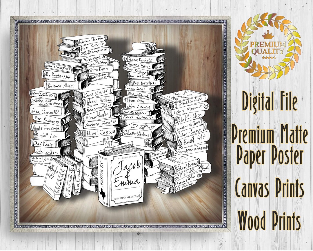 Bookish Guest Book Wedding Graduation Custom Guest Book Art Guest Book ...