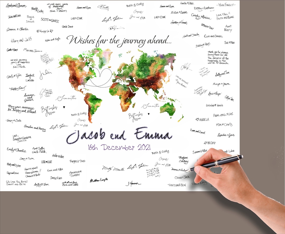 Wedding GUEST BOOK Alternative World Map Guest Book Signature Guest ...