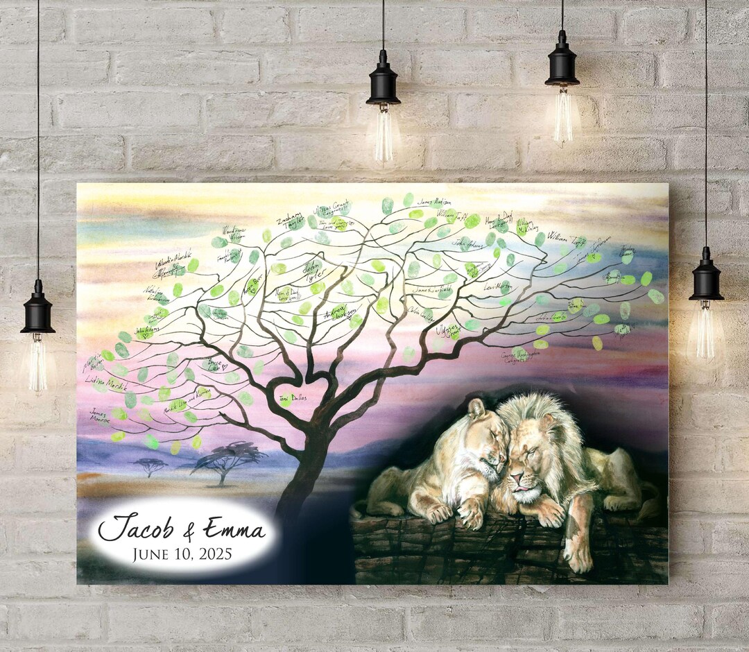 Fingerprint Guest Book Lion and Lioness Wedding Guest Book Alternative ...