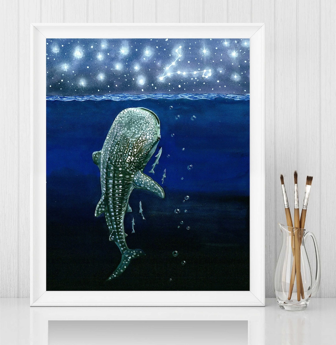 Watercolor Whale Shark Painting Whale Print Whale Art Beach Decor Shark ...