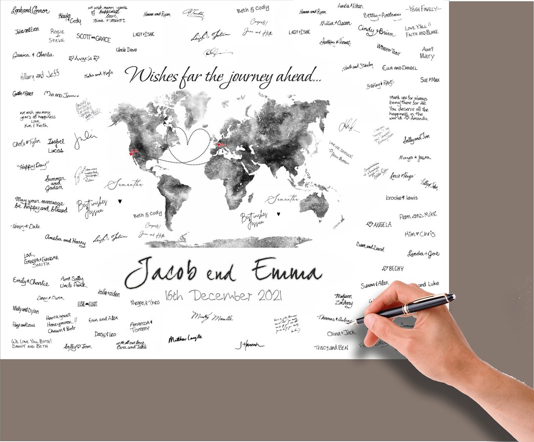 Wedding GUEST BOOK Alternative World Map Guestbook Sign World Map Guest ...