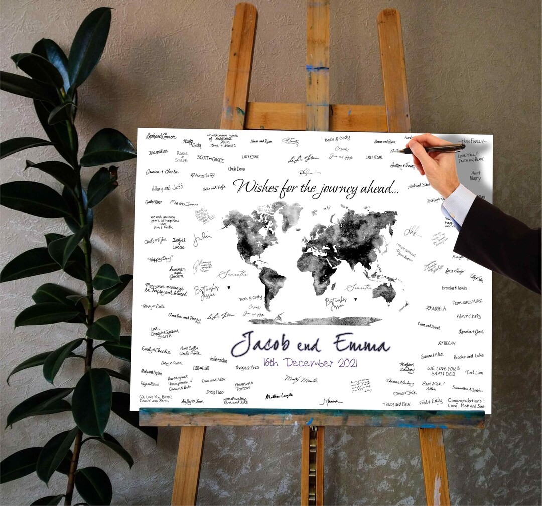 Wedding GUEST BOOK Alternative Custom World Map Travel Signature Guest ...