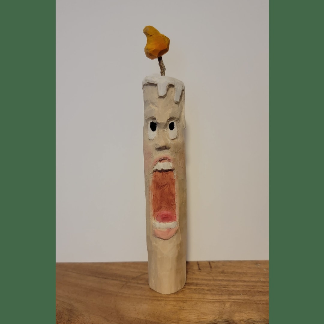 Hand Carved Wooden Candle Man Screaming Original Wood Carving - Etsy