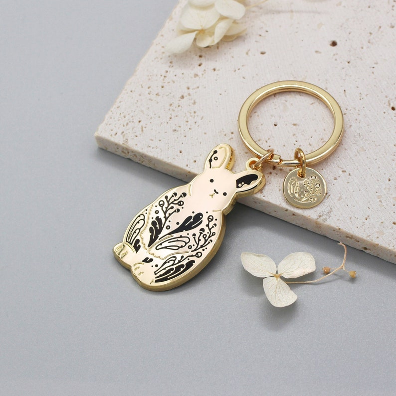 Bunny Rabbit Enamel Keychain, Gold-plated Bunny Bag Charm - Etsy
