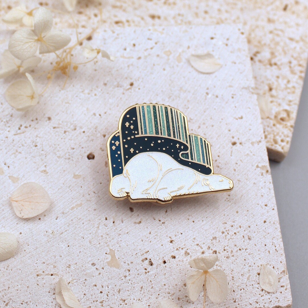 Polar Bear Enamel Pin, Glittered Aurora Northern Light Badge - Etsy