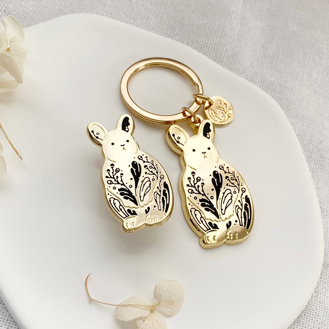 Rabbit Keyring Pin Set/ Pygmy Rabbit Enamel Keychain Pin/ - Etsy