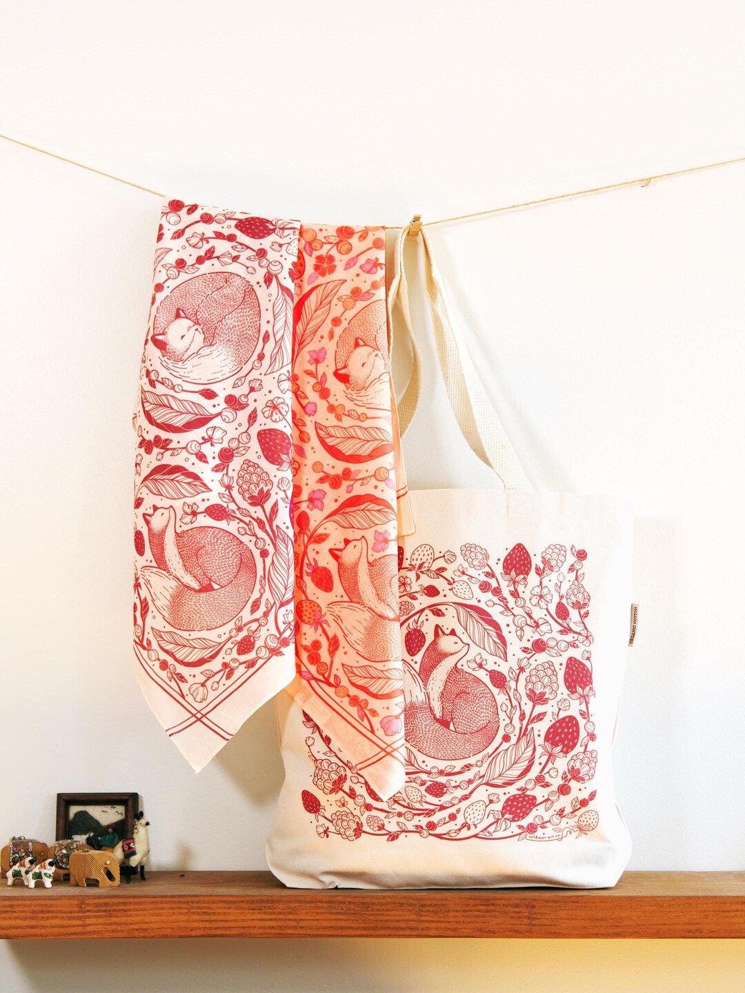 Red Fox&berry Organic Cotton Tote Bag + Bandana Scarf Set, Fox Berry ...