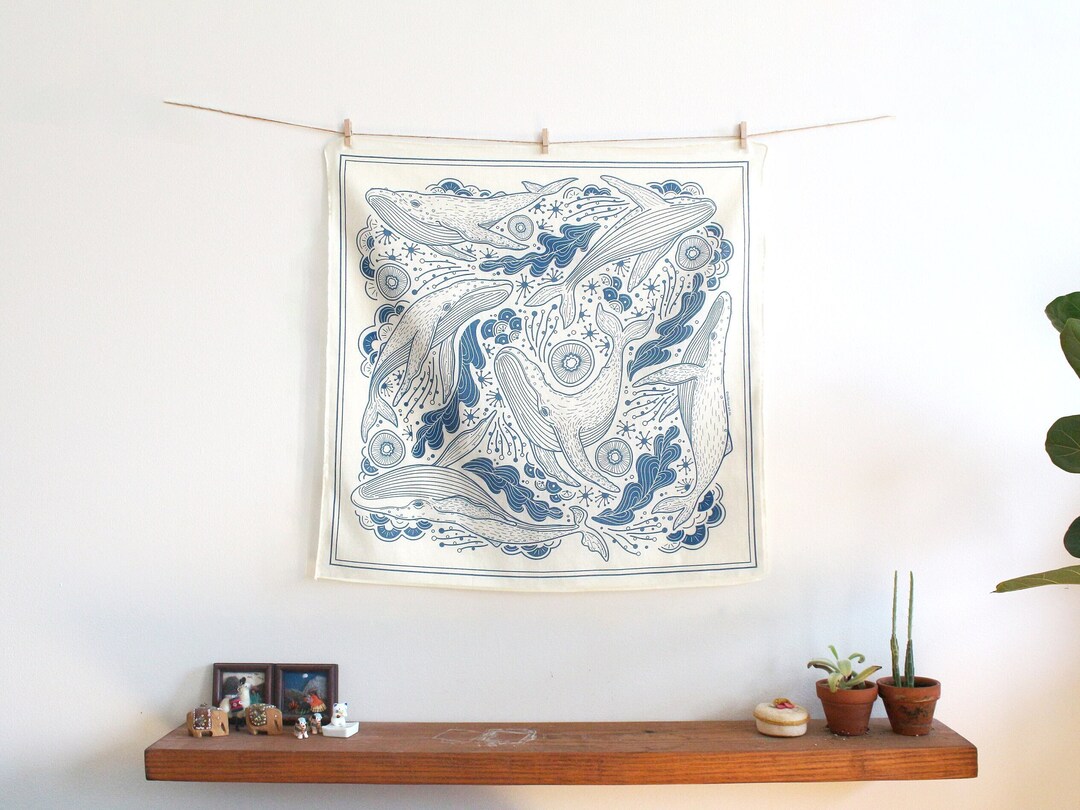 Whale, and the Ocean Bandana Scarf off-white 22x22 / Soft, Breathable ...