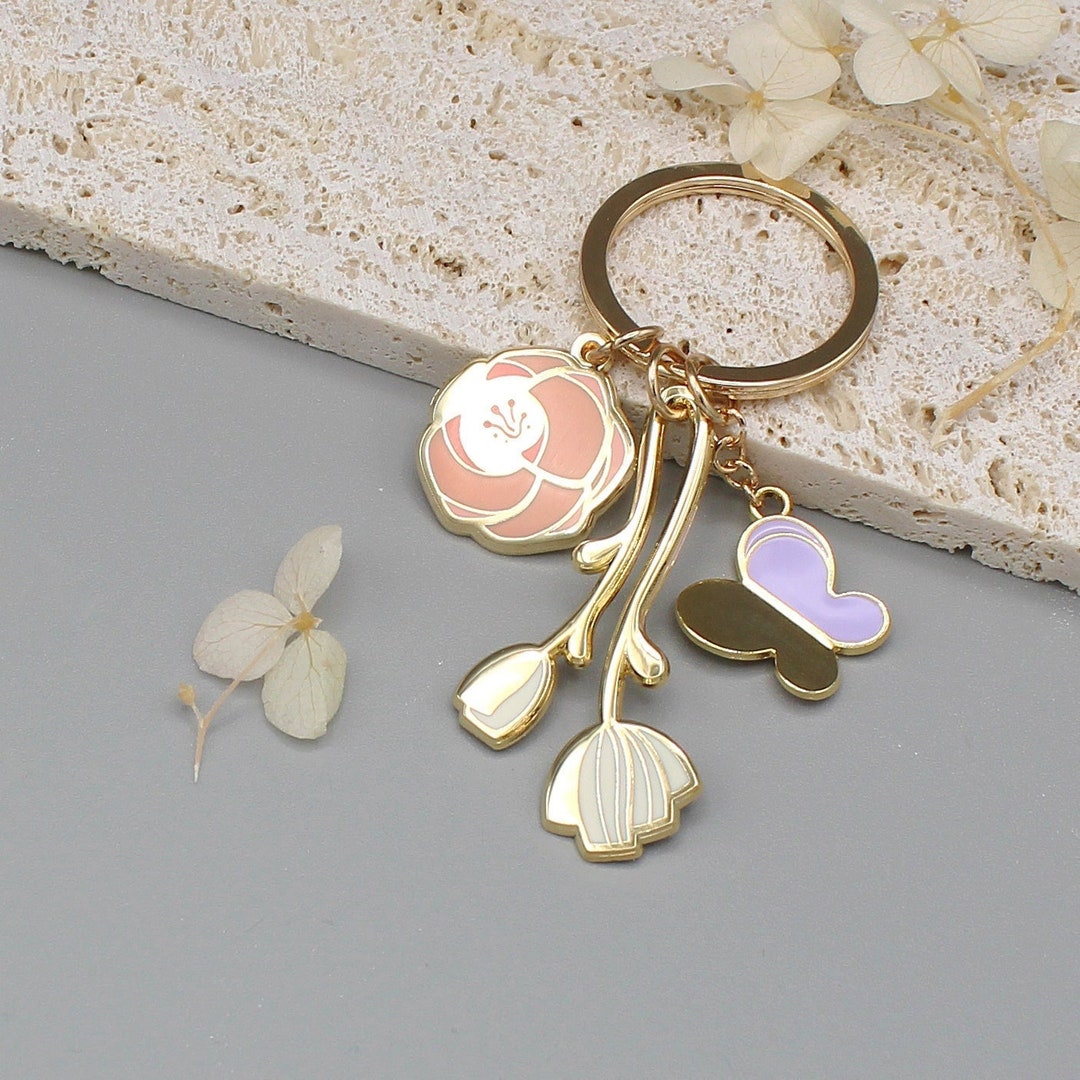 Flower Enamel Keychain (color), Minimal Flower Design Bag Charm - Etsy