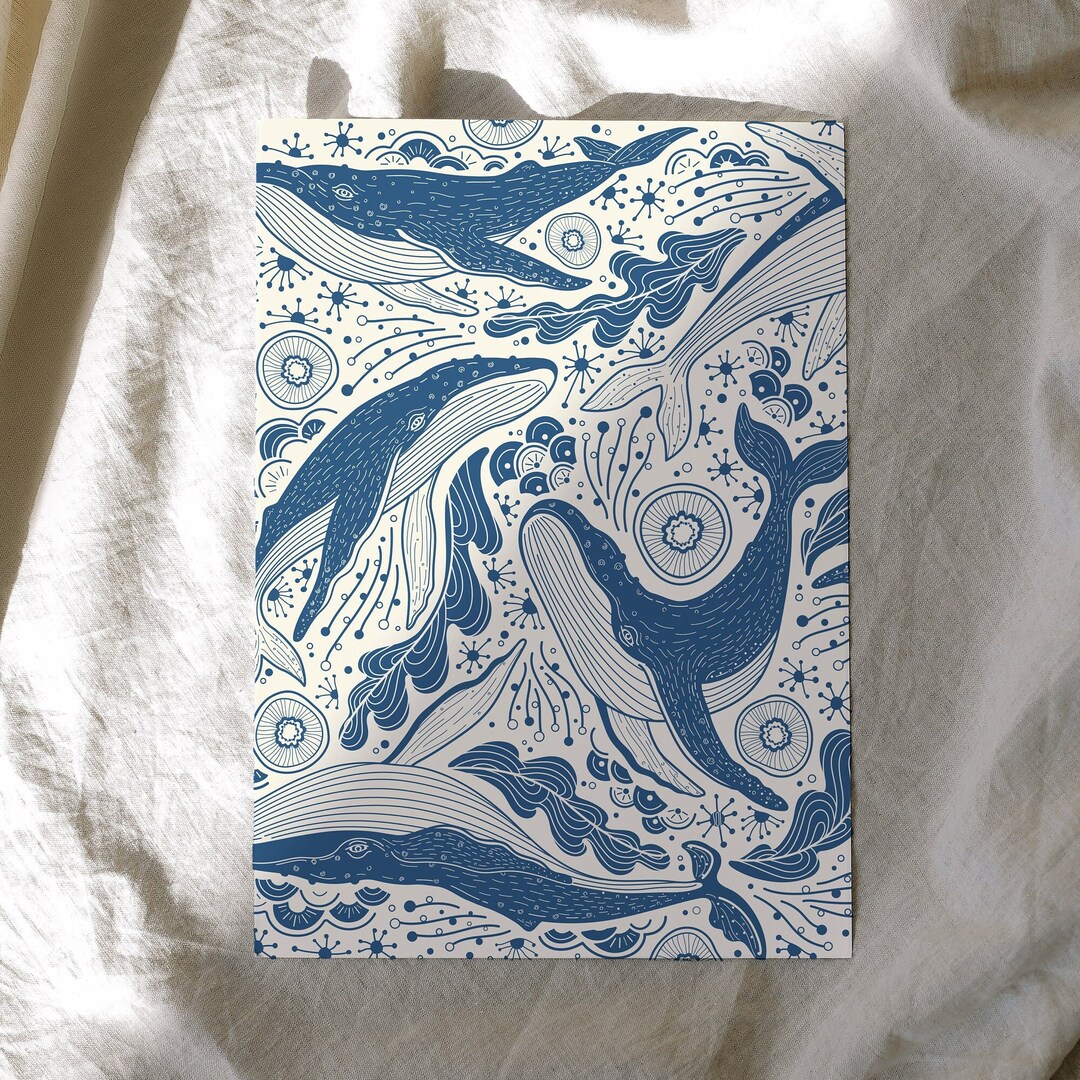 Whale, and the Ocean Art Print, Postcard 5x7/ Humpback Whale Postcard ...